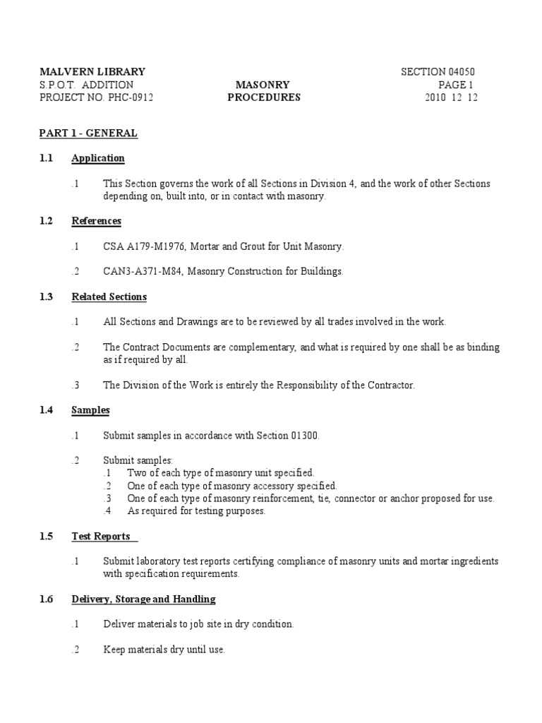 Brick Masonry | Masonry | Specification (Technical Standard)