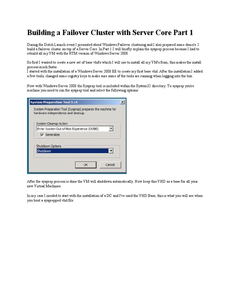 Building A Failover Cluster With Server Core Pdf Computer Cluster Computer Data