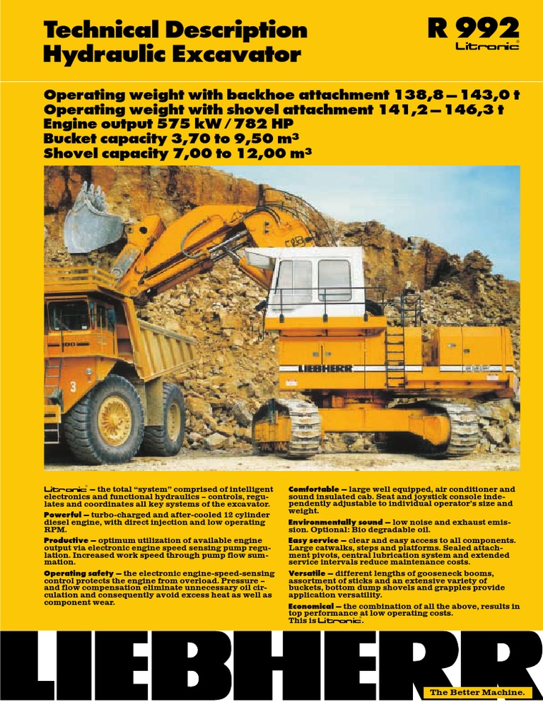 Liebherr R 992 Excavator Overview | PDF | Engines | Pump