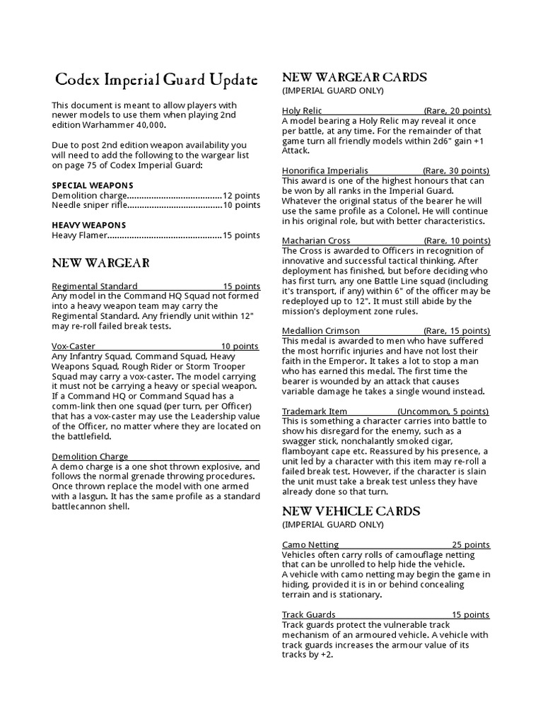 2nd Edition Codex Imperial Guard Updates | PDF | Sergeant | Warfare