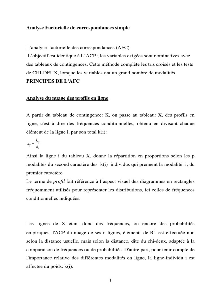 Analyse Factorielle de Correspondances Simple | PDF | Matrice (Mathématiques) | Algèbre linéaire
