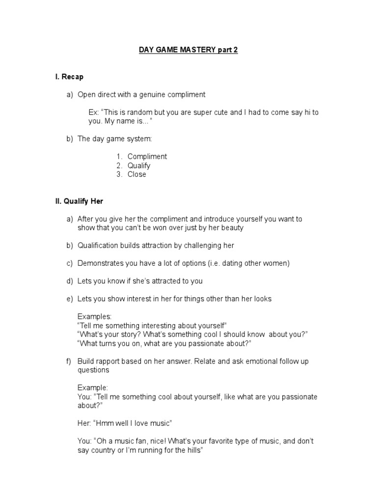 Day Game Mastery Notes Pt2 | PDF | Leisure