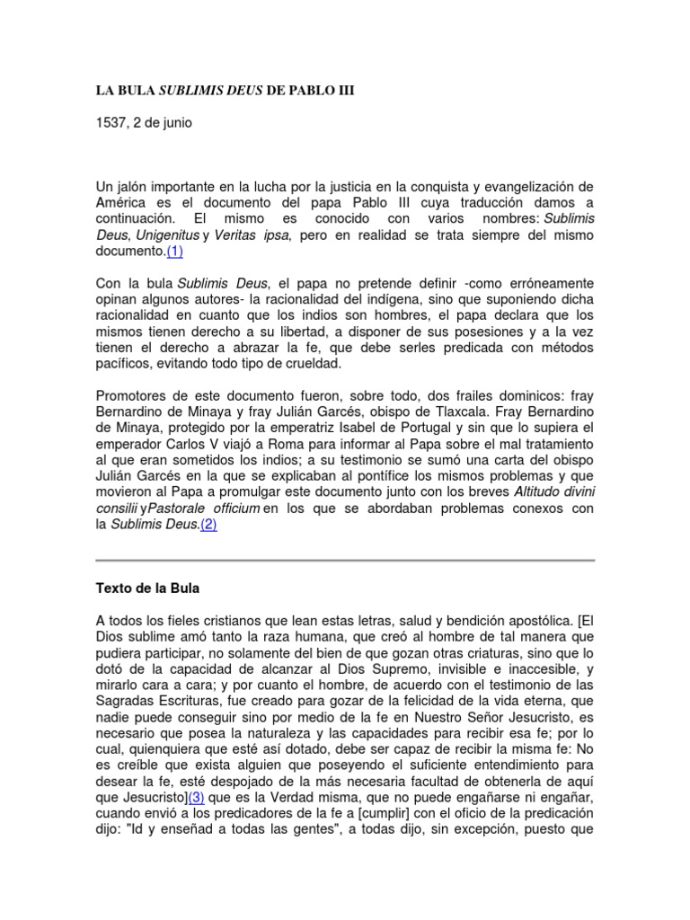 Sublimis Deus | PDF | Papa | Fe
