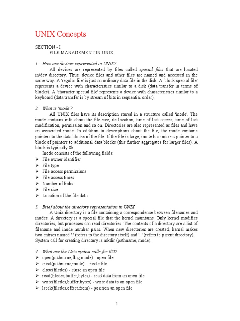 UNIX Concepts: 1. How Are Devices Represented in UNIX? | PDF ...