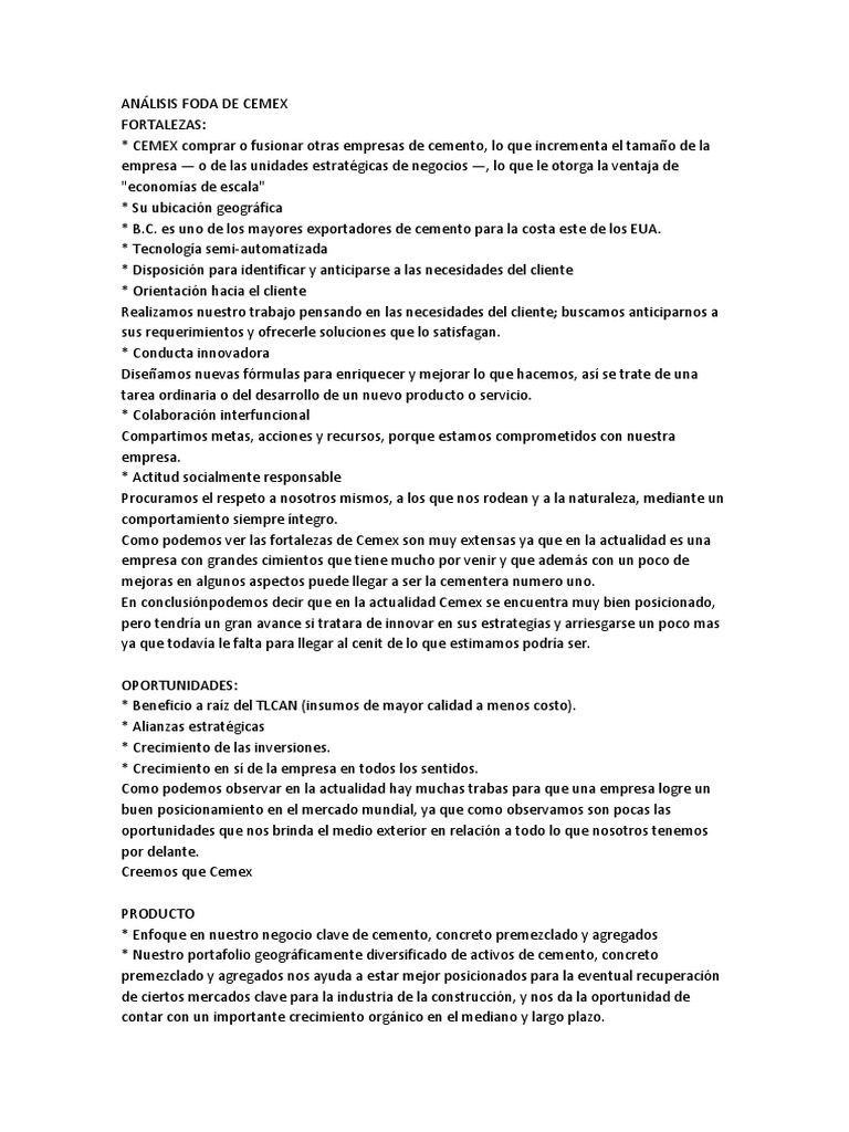 Análisis Foda de Cemex | PDF | Análisis FODA | Cliente