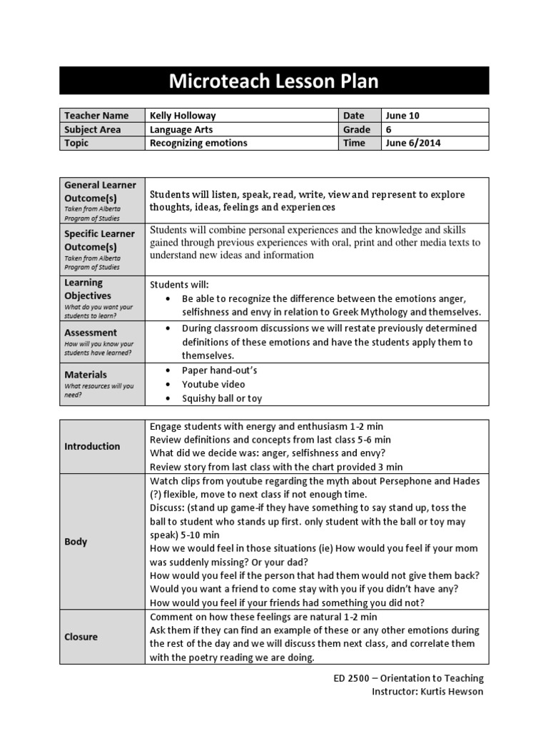 Microteach Lesson Plan Template | PDF