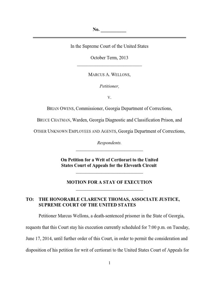 Marcus Wellons - SCOTUS Stay Motion | PDF | Supreme Court Of The United ...