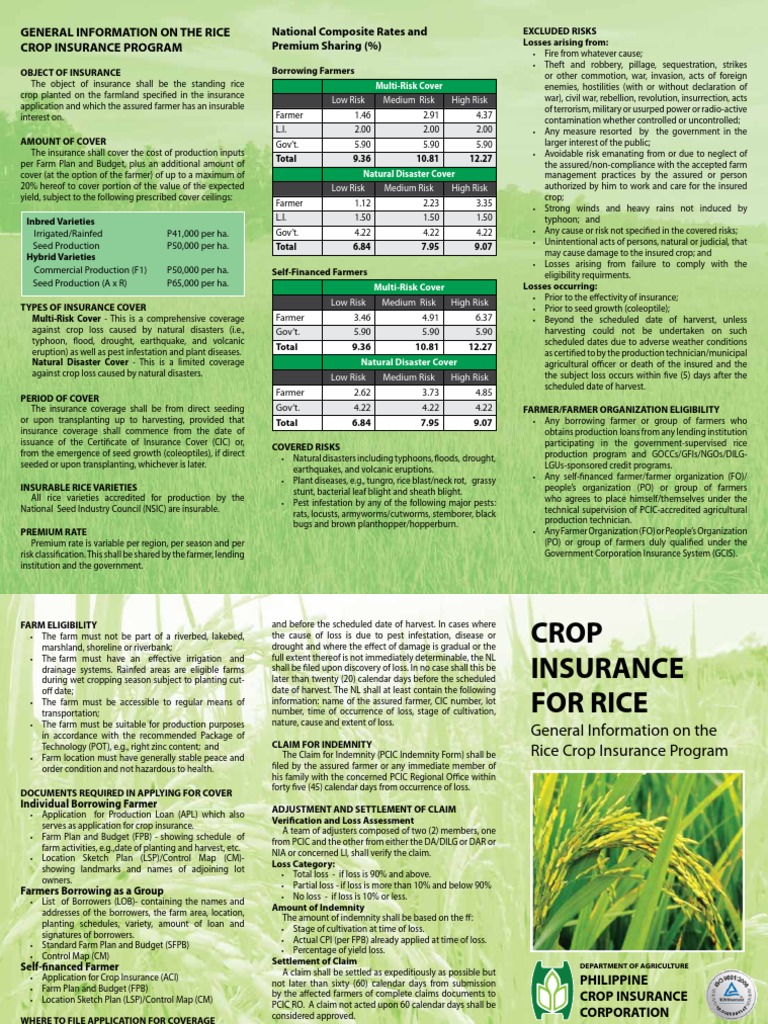 PCIC Rice Crop Program | PDF | Rice | Natural Disasters