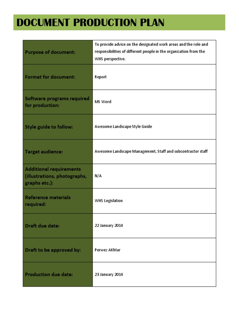 Document Production Plan - Draft | PDF
