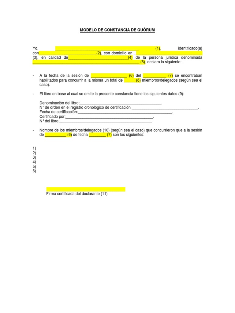 Modelo de Constancia de Quorum | PDF | Quórum | Instituciones sociales