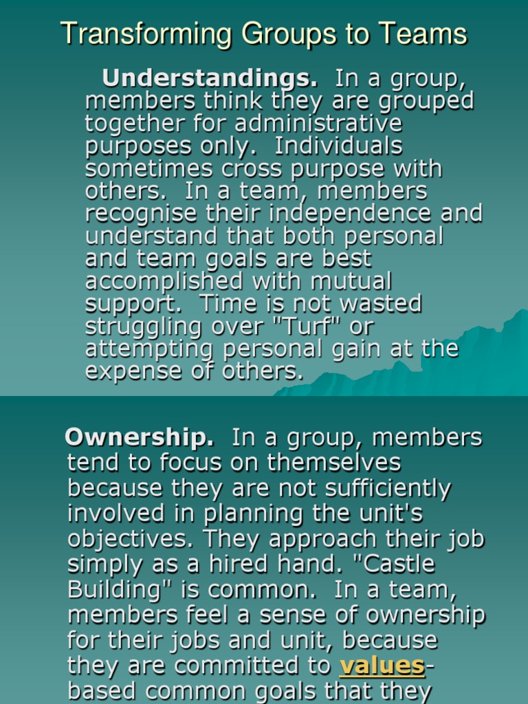 Transforming Groups To Teams | PDF | Leadership | Creativity