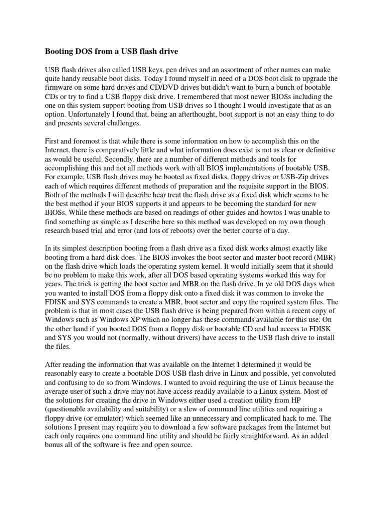 Booting DOS From A USB Flash Drive | PDF | Booting | Usb Flash Drive