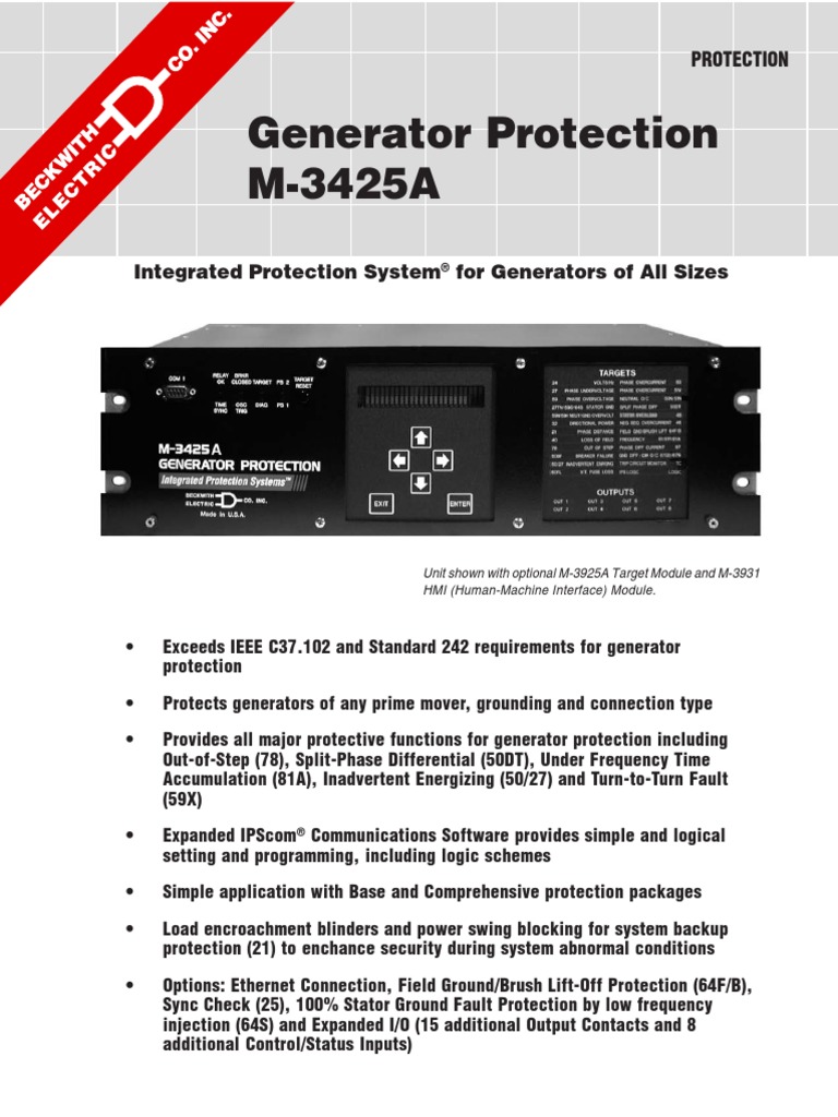 Beckwith M-3425 Prot Generador | PDF | Ac Power | Relay