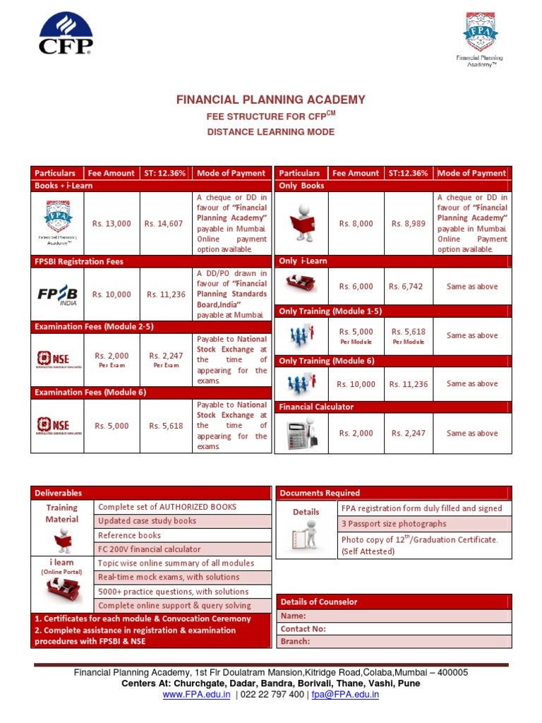 Financial Planning Academy: Fee Structure For CFP Distance Learning ...