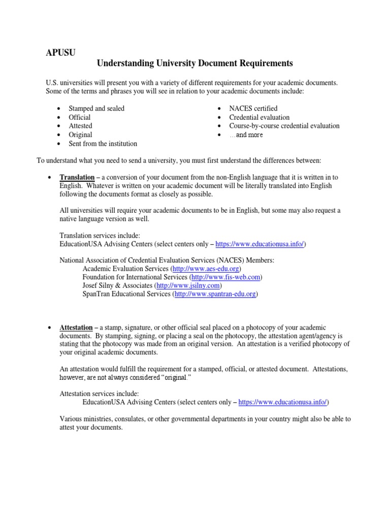 Understanding University Document Requirements | PDF | Credential ...