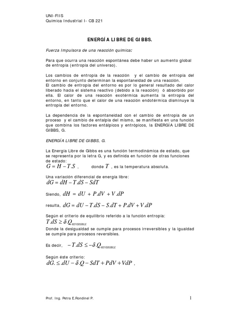 Energía Libre de Gibbs y Equilibrio Químico | PDF | Energía libre de Gibbs | Equilibrio químico