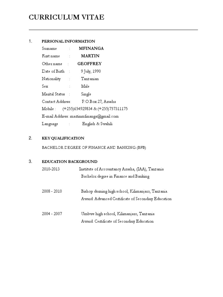 CV | PDF | Tanzania | Academic Certificate