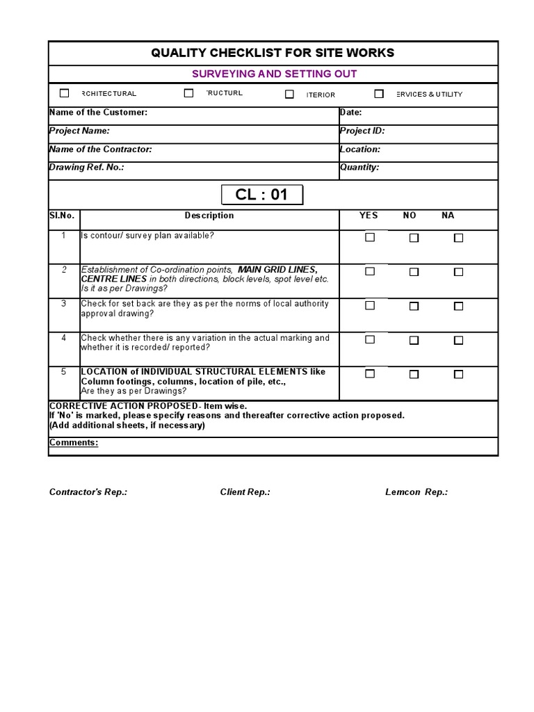 Site Works Quality Checklist Guide | PDF | Building Materials | Industries