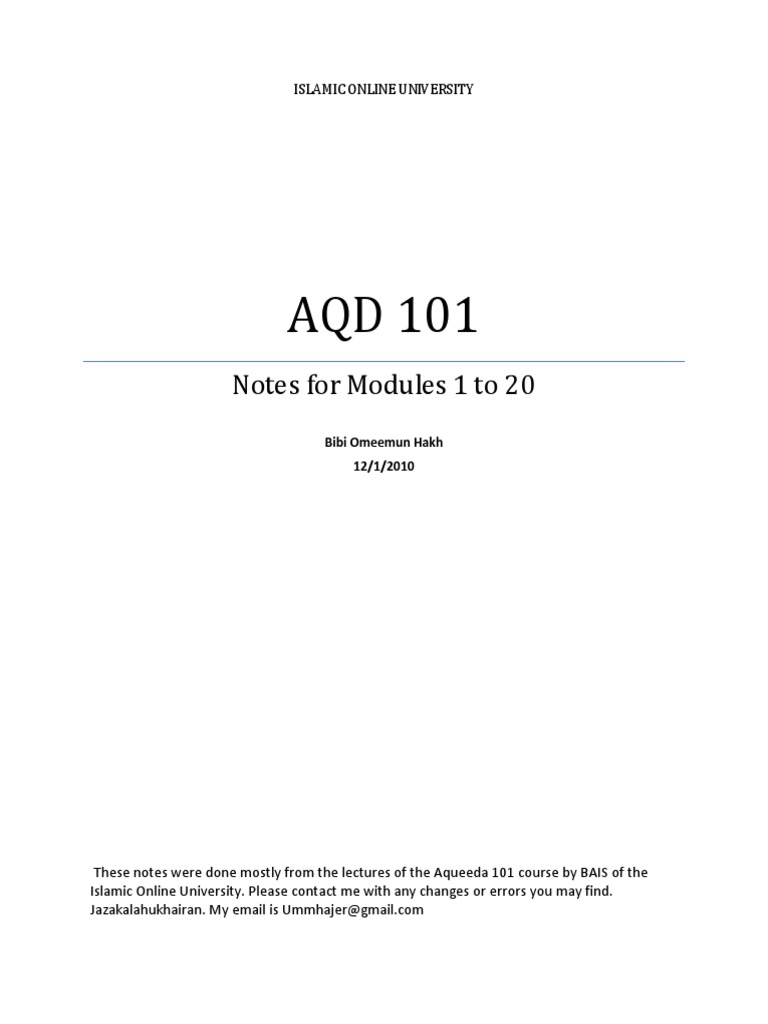 AQD 101 Module 1 To 20 | PDF | Tawhid | Sufism