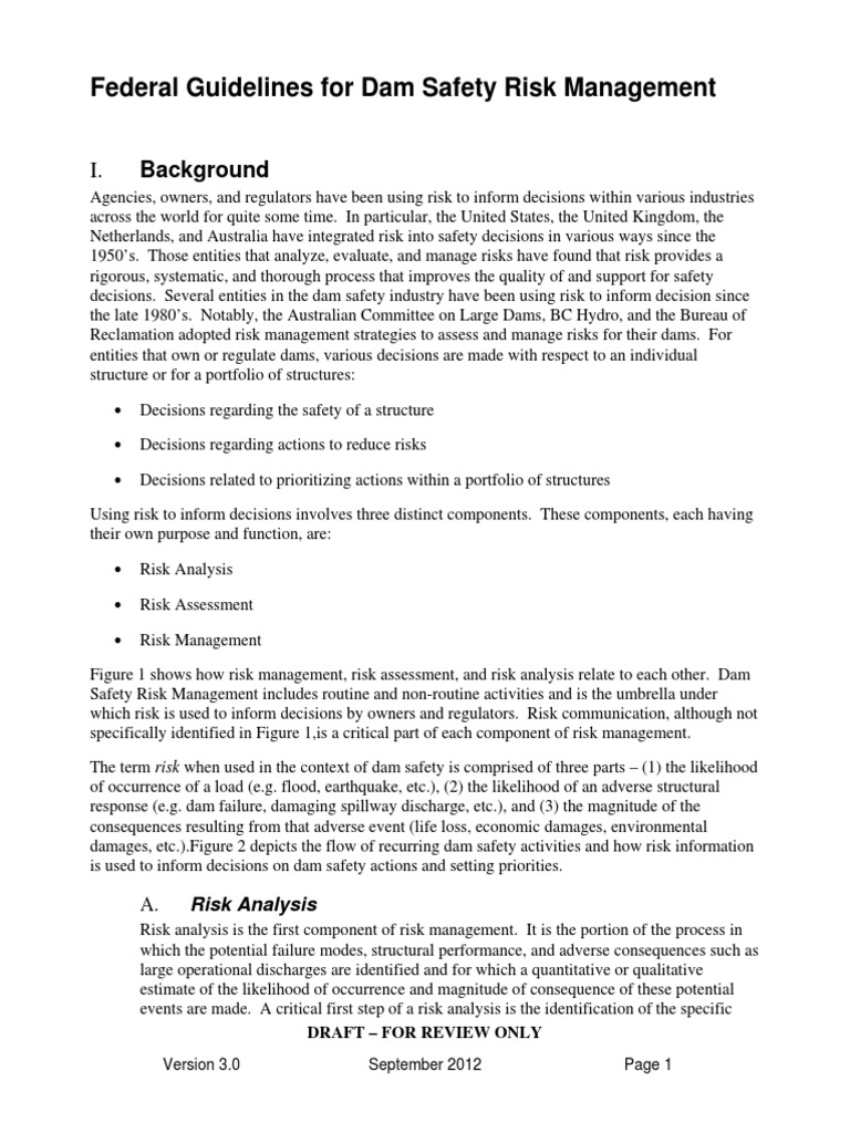 Federal Guidelines For Dam Safety Risk Management: Background | PDF ...