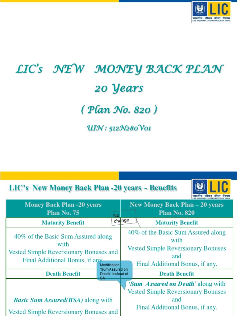 LIC New Money Back Plan 20 Years Overview | PDF | Insurance | Loans