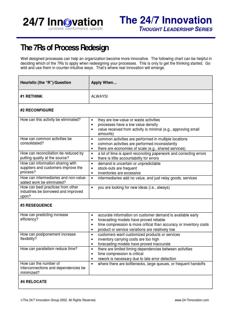 The 24/7 Innovation: The 7Rs of Process Redesign | PDF | Competence ...