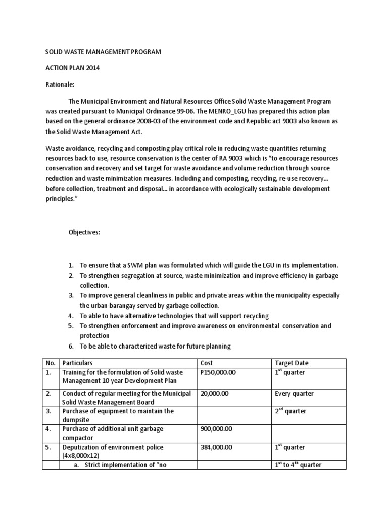 Solid Waste Management Action Plan 2014 | PDF | Waste Management ...