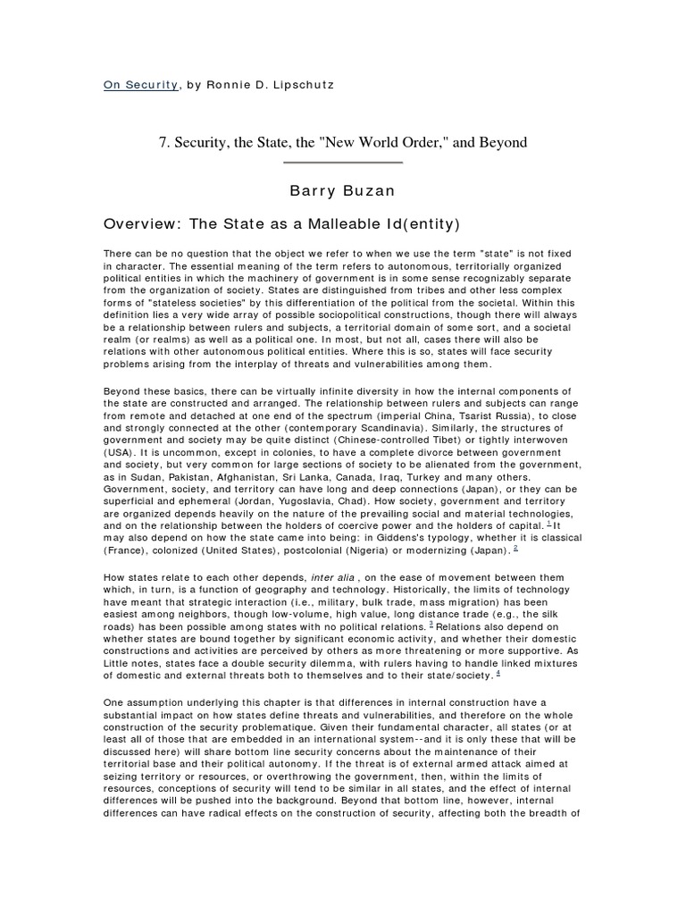 Buzan, Barry - Security, The State, The 'New World Order' & Beyond ...
