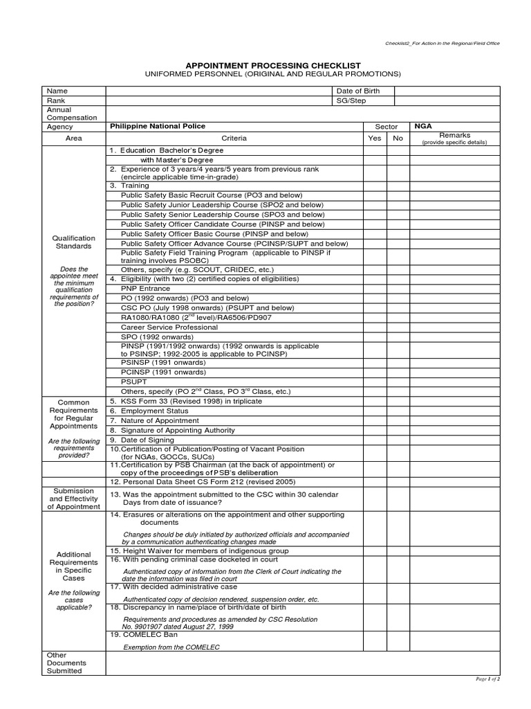 Appointment Processing Checklist | PDF | Academic Degree | Justice