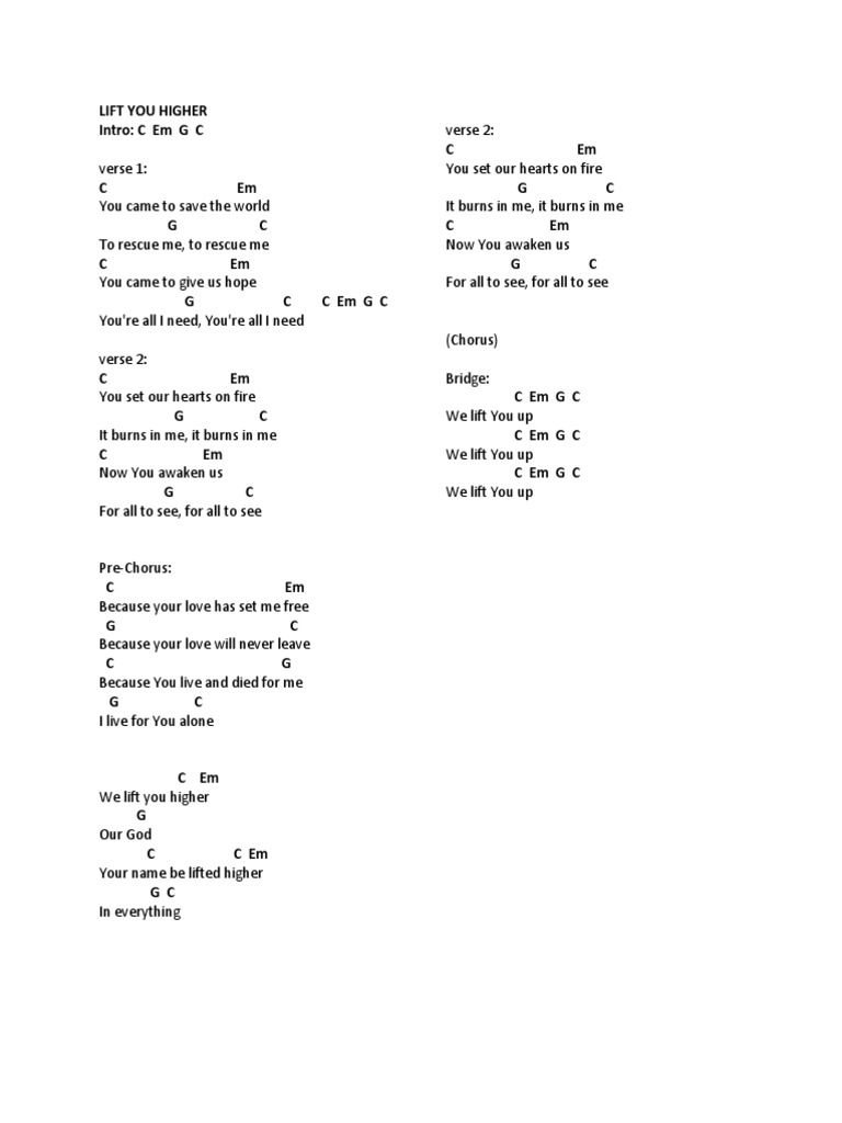 Lift You Higher Lyrics and Chords | PDF