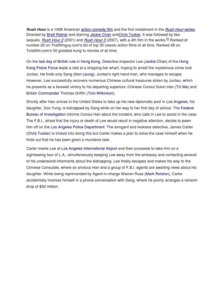 Rush Hour Series Rush Hour 2 Rush Hour 3 | PDF