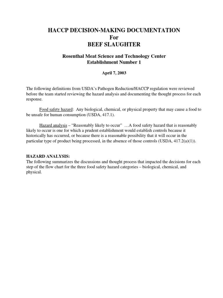 Beef Slaught Decision 03 | PDF | Hazard Analysis And Critical Control ...
