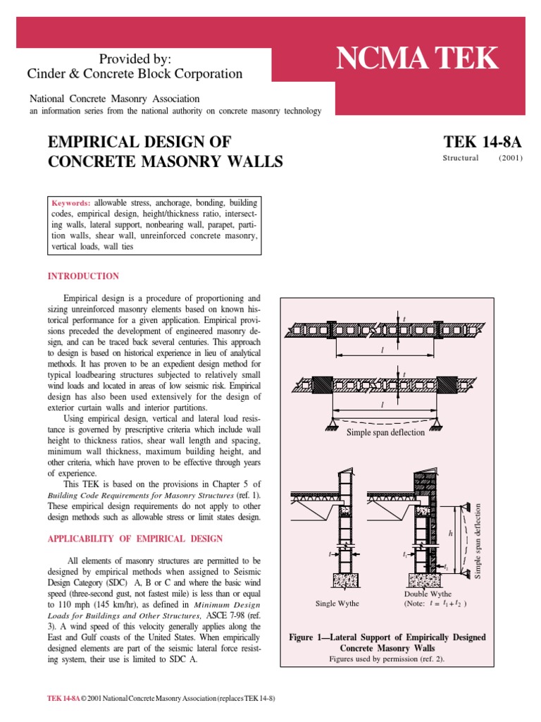 Ncma Tek: Empirical Design of Concrete Masonry Walls TEK 14-8A | PDF ...