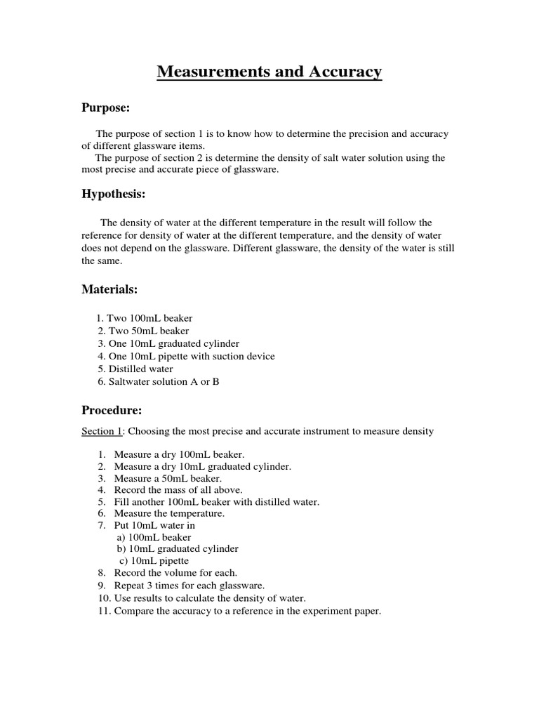 Chemistry Labreport Measurements and Accuracy | PDF | Density ...
