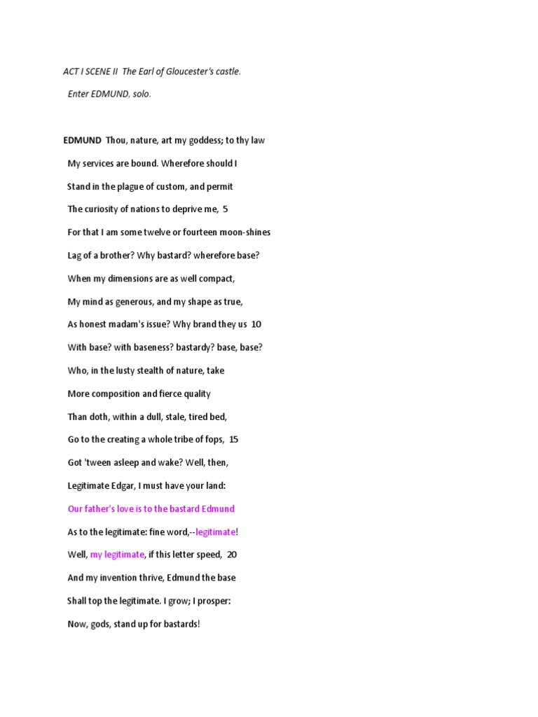Act I Scene II Edmund Nature | PDF | Law | General Fiction