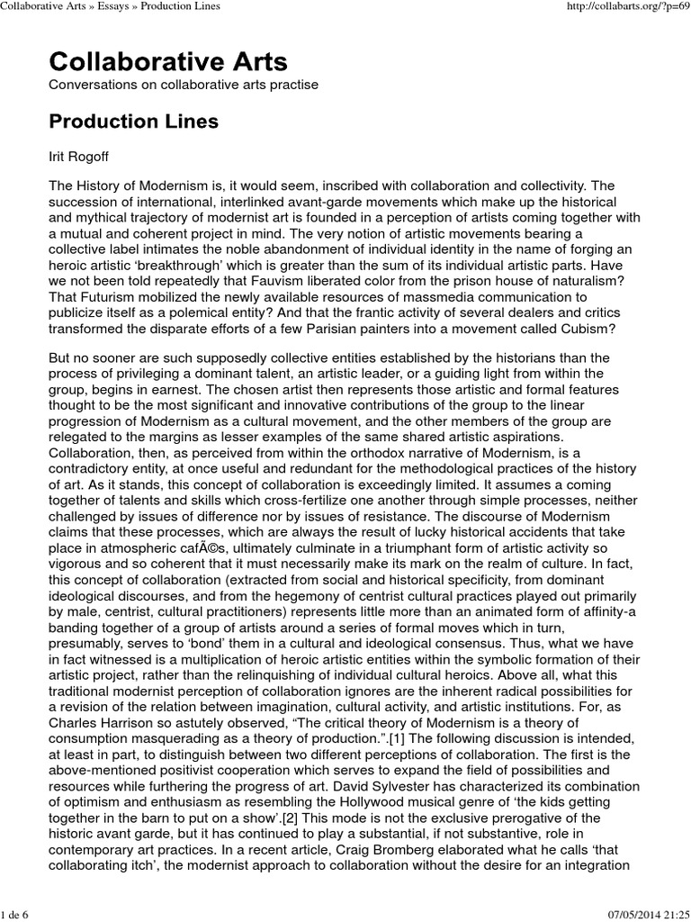 Collaborative Arts Essays Production Lines | PDF | Ideologies | Discourse