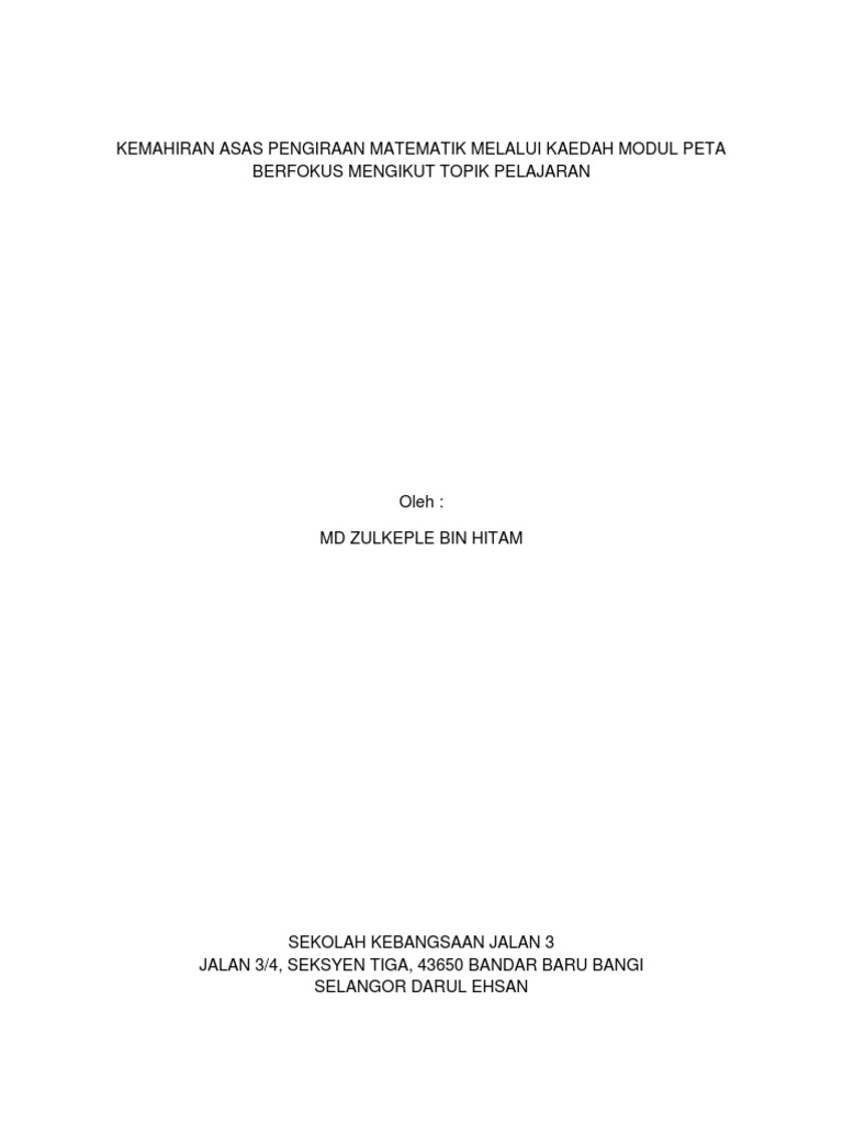 A Kajian Tindakan Math Sek Rendah..Kemahiran Asas Pengiraan Matematik Melalui Kaedah Modul Peta ...