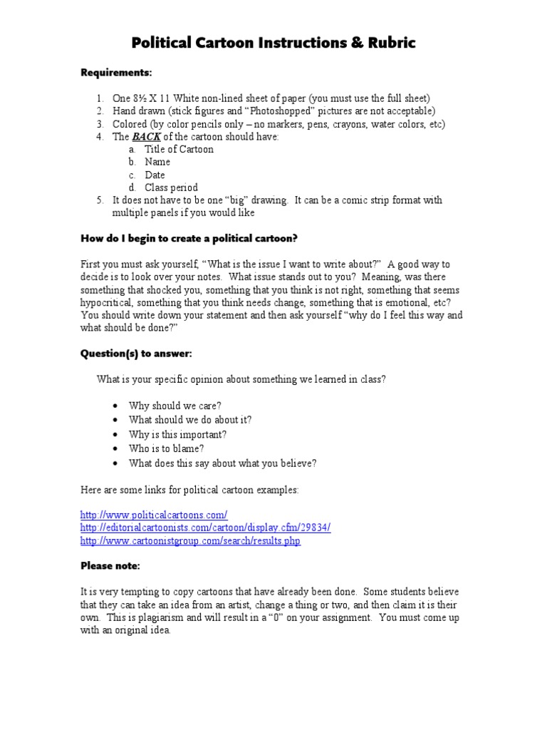 Political Cartoon - Instructions and Rubric-1 | PDF | Cartooning | Art ...
