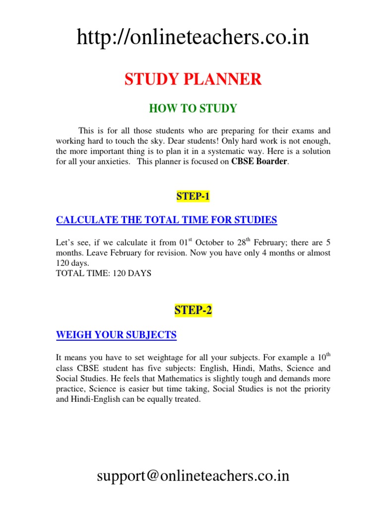 Study Planner: Support@onlineteachers - Co.in | PDF | Teaching ...