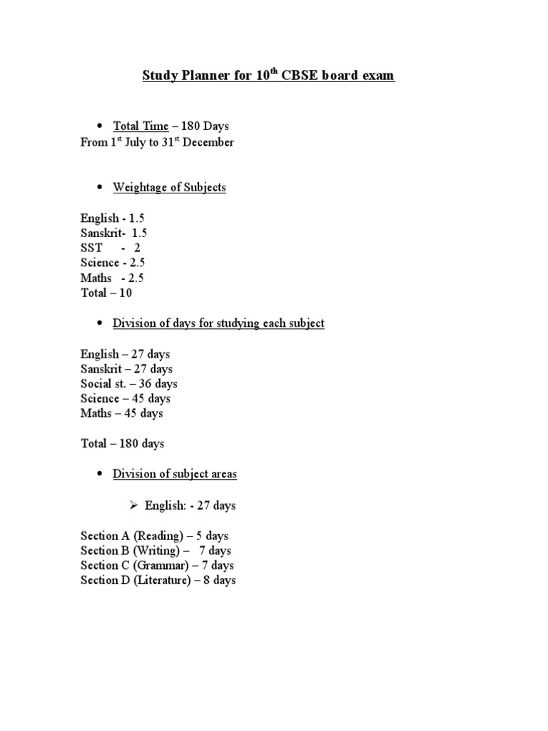 180-Day Study Planner for Class 10 | PDF