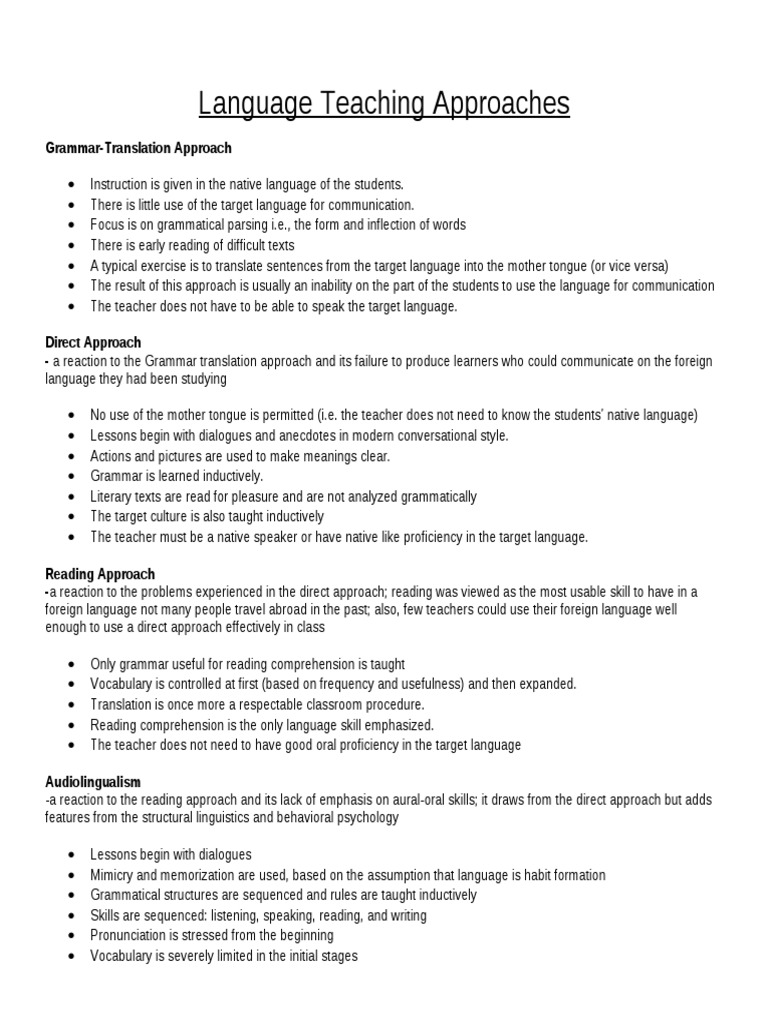Language Teaching Approaches | Download Free PDF | Second Language | Reading (Process)