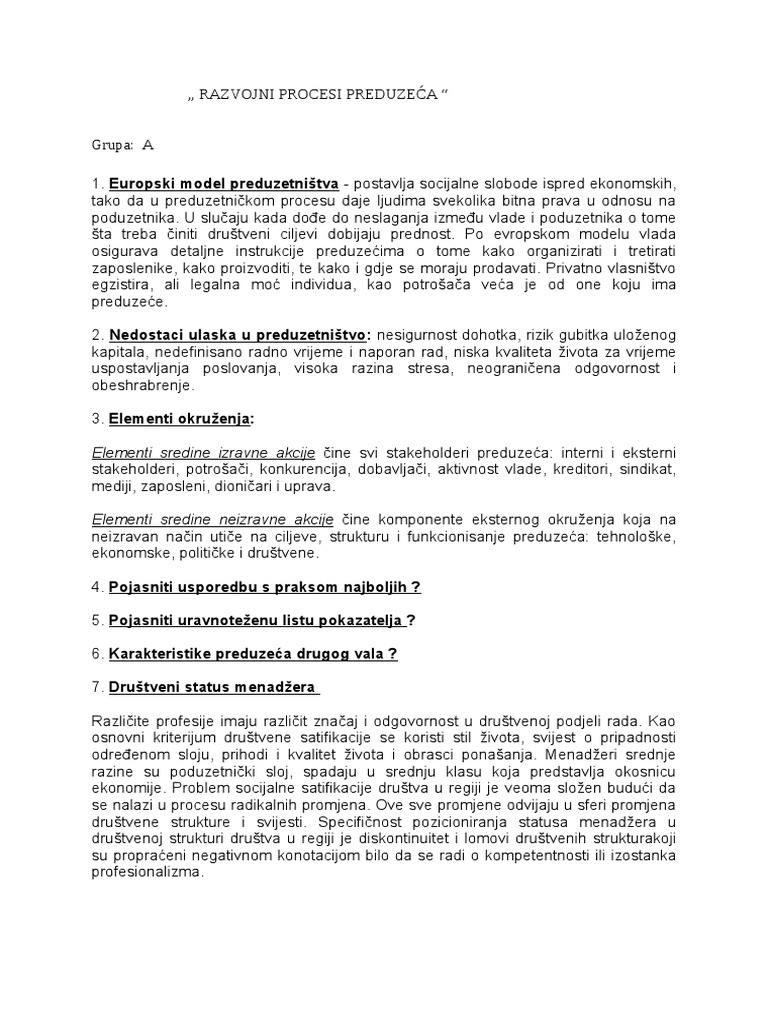 Razvojni Procesi Preduzeća | PDF