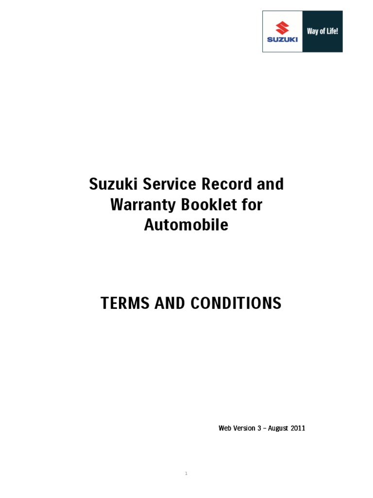 Suzuki Service Record and Warranty Booklet For Automobile | PDF ...