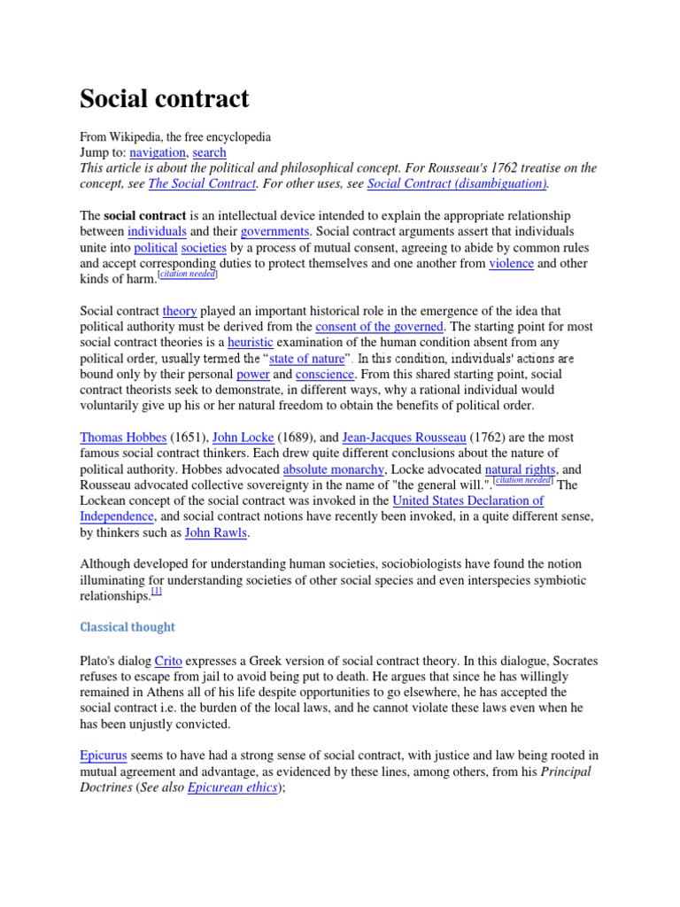 Social Contract | PDF | Social Contract | Political Science