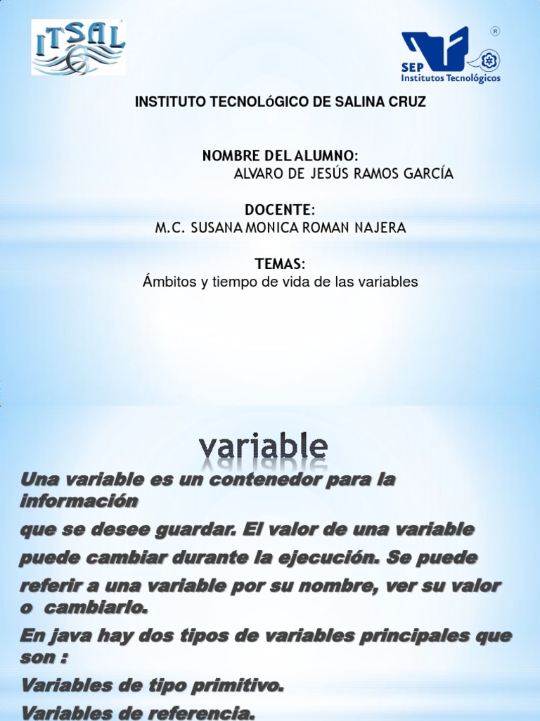 Ambitos Y Tiempo De Vidas De Las Variables Precentacion Pdf Objeto Informática Variable 