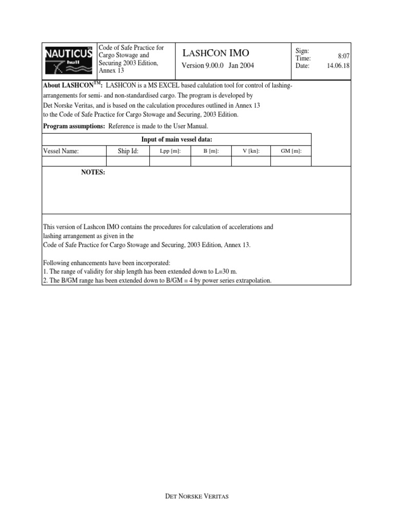 LASHCON IMO Lashing Calculation Tool | PDF | Industries | Business
