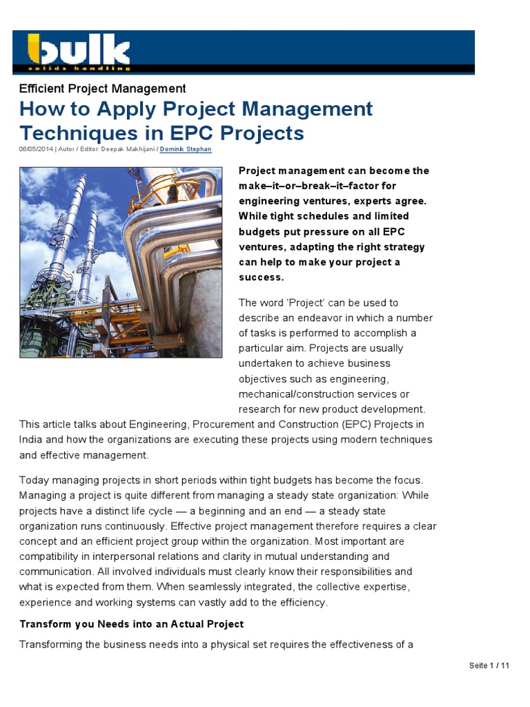 Techniques in EPC Projects | Supply Chain Management | Engineering