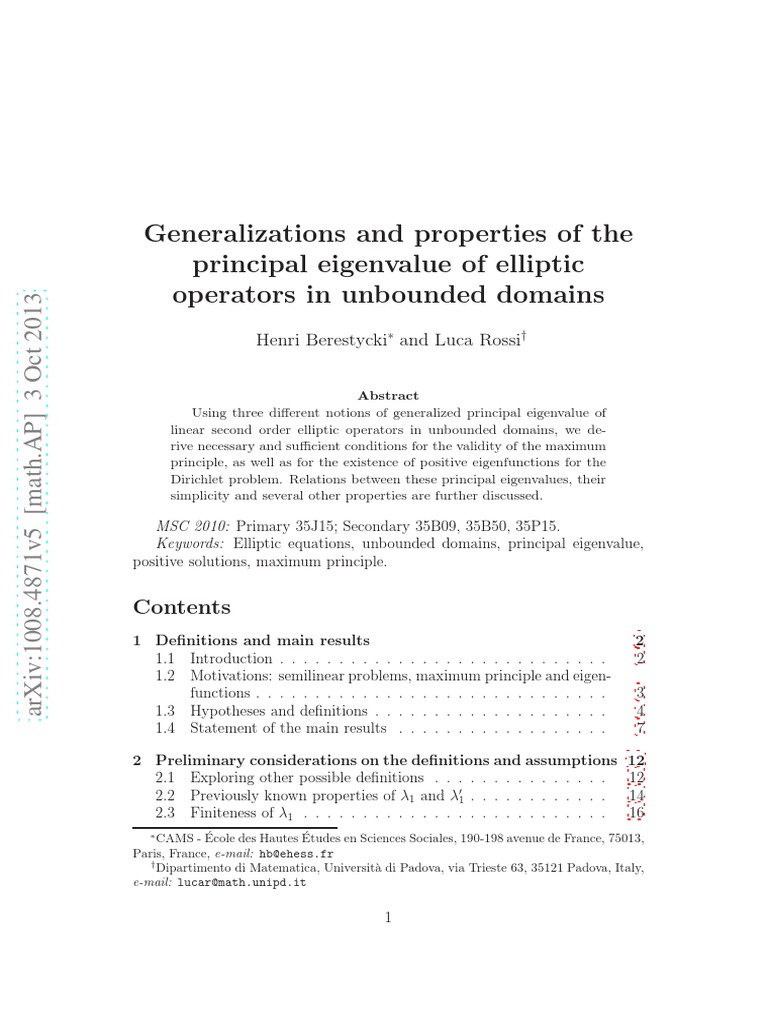 Generalizations and Properties of The Principal Eigenvalue of Elliptic Operators in Unbounded ...