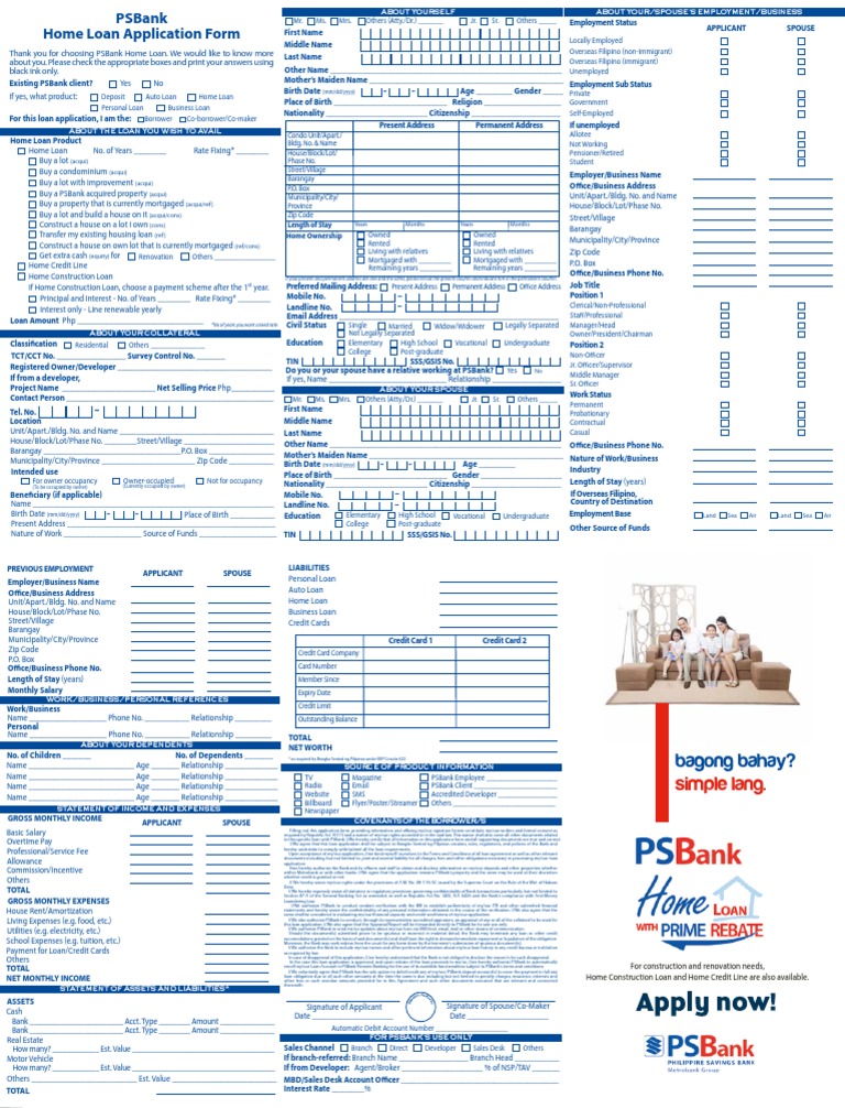 PS Bank Sample Home Loan App Form | PDF | Loans | Credit Card