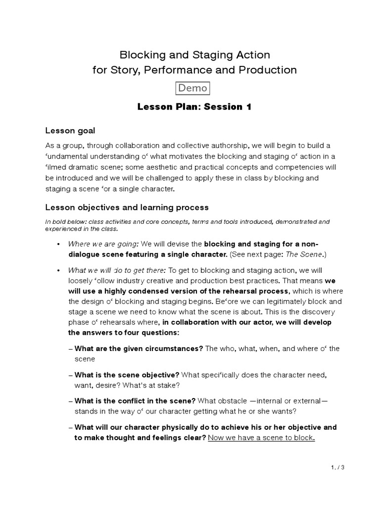 DEMO LESSON PLAN - Blocking and Staging Action | PDF | Education Theory ...